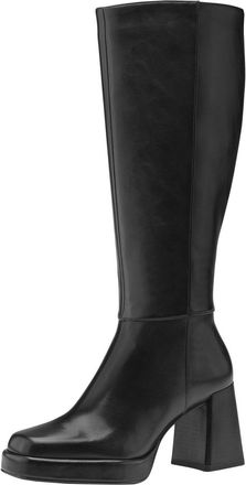 Tamaris Damen Langschaft-Stiefel mit Absatz Leder Blockabsatz; BLACK/schwarz; 38 EU