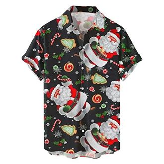 Generic DENGJIAMY Chemise de No&euml;l amusante boutonn&eacute;e pour homme, chemisiers de f&ecirc;te de No&euml;l pour hommes, grande taille, imprim&eacute; P&egrave;re No&euml;l, chemise hawa&iuml;enne &agrave;