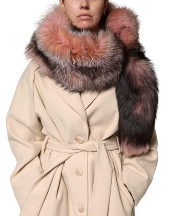 Dolce & Gabbana Womens Pink Frost Fox Fur Neck Warmer Winter Scarf