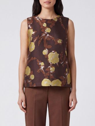 La DoubleJ Blouse florale sans manches en m&eacute;lange de soie &agrave; col ras du cou