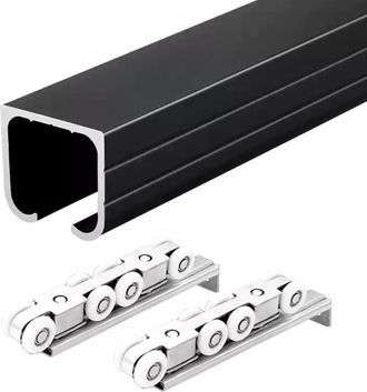 Generic Heavy Duty Aluminum Sliding Door Kit 30ft Track Rail with Pocket Door Rollers Barn Door Hardware Set for Indoor and Exterior Use (Black)
