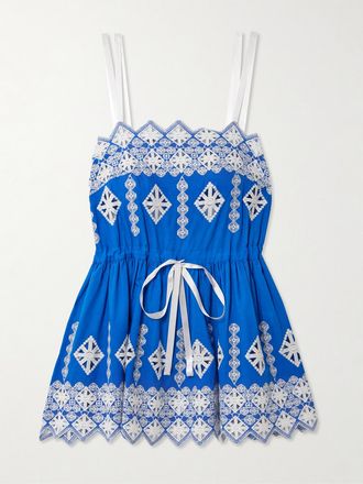 Miguelina Brielle Rhombus Minikleid Aus Popeline Mit Stickereien Und Wellenkanten - Blau