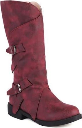 Generic Bottes de cowgirl western mi-mollet avec fermeture &eacute;clair lat&eacute;rale pour femme, chaussures d&eacute;contract&eacute;es pour lhiver, Rouge, 39.5 EU