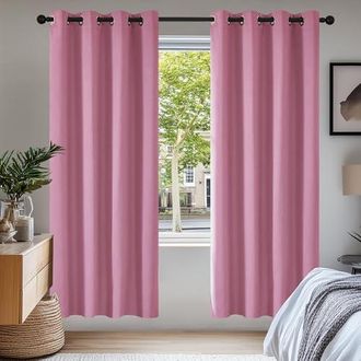 Deconovo Rideaux Occultants Isolant Thermique Anti Froid, Design Moderne à Oeillets, Rideaux pour Chambre Fille, 117x183 CM (Largeur x Hauteur), Rose, 2 Pièces