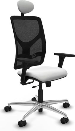 Piqueras y Crespo Wei&szlig;er Schreibtischstuhl mit 3D-Armen, h&ouml;henverstellbarer Lendenwirbelst&uuml;tze und festem Kopfteil, ausgestattet mit Syncro/Traslack und Schneideschaum.