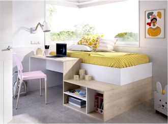 Les Tendances Les Tendances - Lit combine enfant - Chene naturel et blanc - 90x190 cm - kric