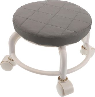 Pretyzoom Niedriger Rollhocker aus PU Leder mit 360&deg; Drehung und Rollen Runder Fu&szlig;hocker f&uuml;r Spa Werkstatt Homeoffice und Garage Kompakter Salon und Fitnesshock