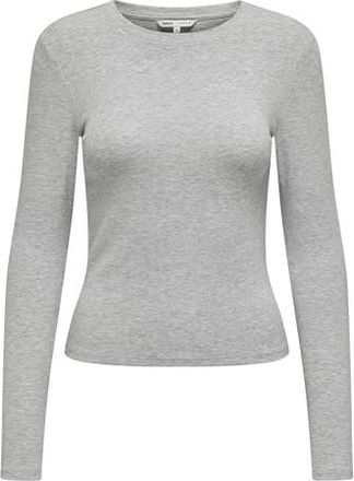 Only Onlriley Haut à col Rond L/S JRS T-Shirt, Gris Clair chiné, S Femme