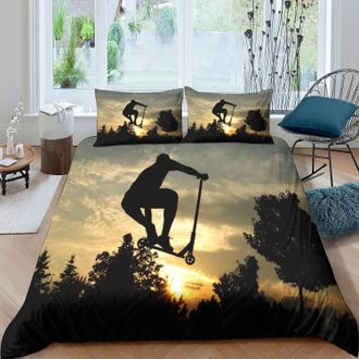 Generic Roller-Silhouetten Bettw&auml;sche 135x200 3D Drucken Extremsport Bettw&auml;sche-Sets Weiche Kuschelig Mikrofaser Bettbezug mit 2 Kissenbez&uuml;ge 80x80 cm mit Rei