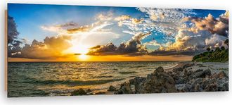 Feeby Wanddeko Sonnenuntergang Kunst modern Bilder Natur Blau 120x40 cm