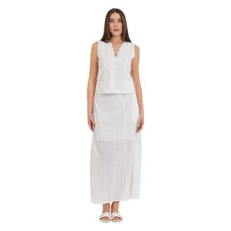 Kocca Femme, Jupes, Blanc, Taille: 40 FR Jupe Maxi en Coton Taille Haute