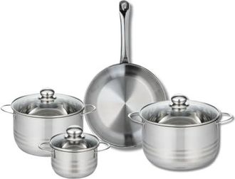 Fackelmann ELO 9871350 Batterie de cuisine 4 pi&egrave;ces, Ensemble de 1 Po&ecirc;le de cuisson 28 cm et 3 faitouts 14, 20 et 24 cm Elo Profi Brillant, inox, induction