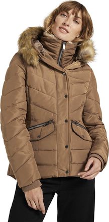 Tom Tailor Damen Pufferjacke mit Kunstfell-Kapuze 1020604, 24781 - Light Chestnut, L
