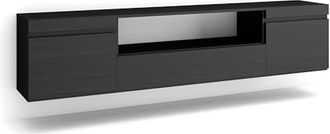 Skraut Home | TV-Schrank, Lowboard | f&uuml;r Wohnzimmer und Esszimmer | 200x45x35cm | F&uuml;r TV-Ger&auml;te bis zu 80 | H&auml;ngend | Moderner Stil | Schwarz