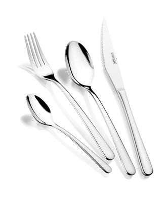 Monix Pisa | 24-teiliges Besteckset mit Steakmesser, Edelstahl 18/10, modernes Design, gl&auml;nzend polierte Oberfl&auml;che, St&auml;rke 3 mm (6 Personen)