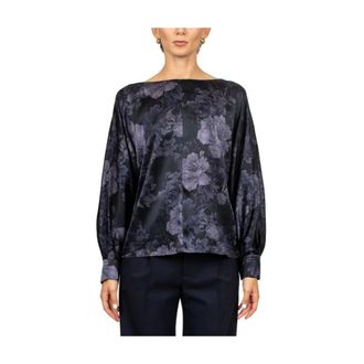 Momoni Femme, Blouses et Chemises, Bleu, Taille: 38 FR Chemise Bleue Imprim&eacute;e Soie Col Bateau