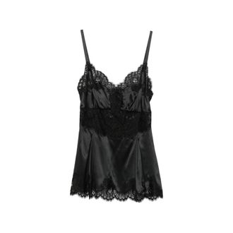 Dolce & Gabbana Satin-Top mit Spitzenbesatz - - Tops - Damen - Schwarzk - XS