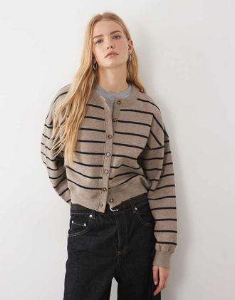 Abercrombie & Fitch kastige Sweatjacke mit Streifen in Braun