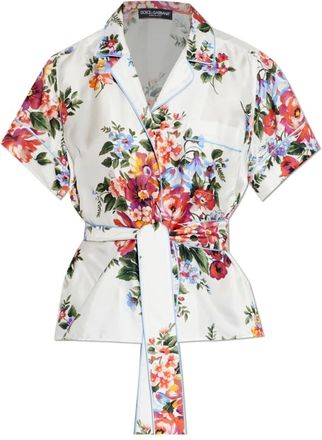 Dolce & Gabbana Femme, Blouses et Chemises, Blanc, Taille: 42 FR Chemisier Vanity en twill &agrave; imprim&eacute; bouquet de fleurs