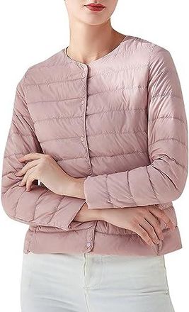 Generic Vestes pour femmes 2026 temp&eacute;rament chaud couleur unie col rond l&eacute;ger blanc sans col court slim fit doublure manches longues veste, rose, 3XL