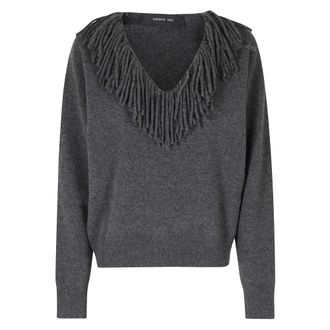 Federica Tosi Strickpullover mit Fransen am V-Ausschnitt - - Knitwear - Damen - Grau - S
