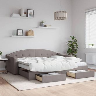 vidaXL Tagesbett Ausziehbar mit Schubladen Taupe 90x200 cm Stoff Vidaxl