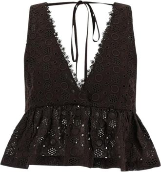 Pinko Pinko, Femme, Blouses et Chemises, Brun, Taille: 40 FR Sangallo Poplin Cropped Top