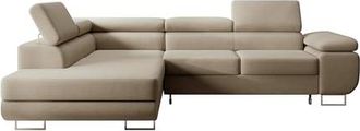 Selsey STEVIL - Ecksofa L-Sofa mit Schlaffunktion, Bettkasten, Ottomane links, Veloursbezug Beige