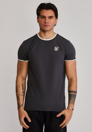 Siksilk Herren Grau, Ecru Ringer T-Shirt XXL