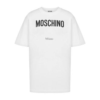 Moschino Femme, Tops, Blanc, Taille: 38 FR T-shirt en coton avec logo imprim&eacute;