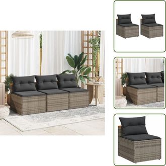 vidaXL Gartensofas ohne Armlehnen mit Kissen 2 Stk. Grau Poly Rattan - Gartenm&ouml;bel - Outdoor M&ouml;bel - Rattan Sofa - Lounge Set - Balkonm&ouml;bel