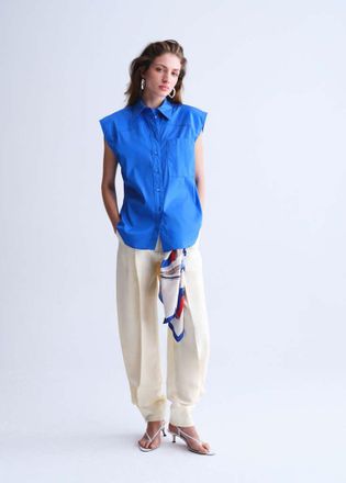 Mango Chemise popeline sans manches bleu - Femme - S - MANGO