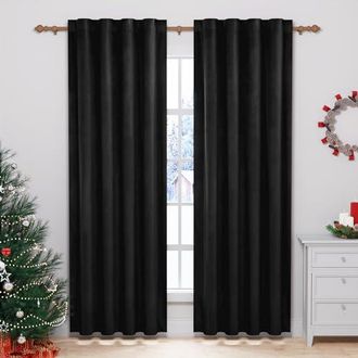 Woltu Lot de 2 Rideaux Occultant, Rideau Thermique Isolant avec Galon Fronceur, en Velours, pour Salon, Chambre, Noir 140x225 cm