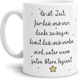 Tassendruck Lehrer-Tasse mit Spruch Es ist Zeit, Danke zu Sagen - Klasse/Schule/Geschenk-Idee/Danke/Abschied/Weiss