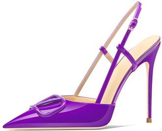 Generic Talons Compensés à Talon Aiguille Femme Bout Pointu Escarpins à Talons Hauts Cuir Verni Bride Boucle Classiques Chaussures Formelles pour Mariage et S