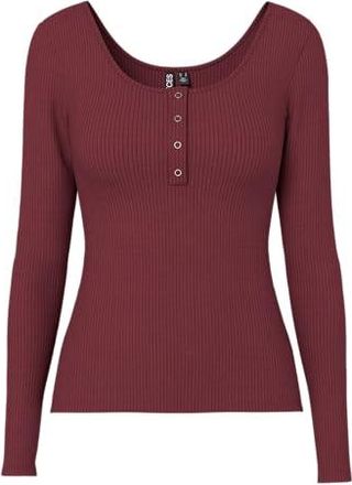 Pieces Pckitte Ls Top Noos BC T-Shirt &agrave; Manches Longues, Tawny Port, XL Femme