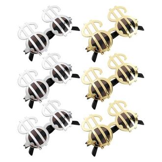 Minkissy Lot de 6 Lunettes de Soleil Fantaisie Symboles Plastique L&eacute;ger Taille Unique Coloris Or et Argent&eacute; Accessoires de F&ecirc;te pour Carnaval Anniversaire et B