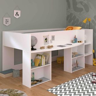 Parisot Lit combin&eacute; Rue 90x200 avec bureau - blanc/gris ou blanc/rose