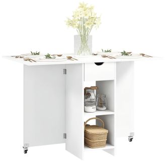 HOMCOM Klappbarer Esstisch Mobiler Küchentisch für 2-4 Personen mit Offenen Ablagen, 1 Schublade, Klapptisch für Kleine Räume, Esszimmer 114,5 x 70 x 75 cm, 