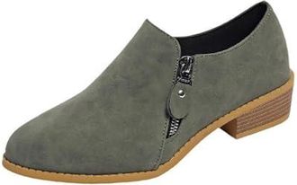 Generic Bottines décontractées à talon épais pour femme - Bout pointu - Fermeture éclair latérale - Couleur unie - Classique et confortable - Bottes western d