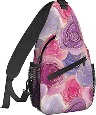 Generic Roses Encre Sac Poitrine Multifonctionnel Pochette Epaule Antivol Sac &Agrave; Dos Bandouli&egrave;re Pour Excursion Camping Shopping