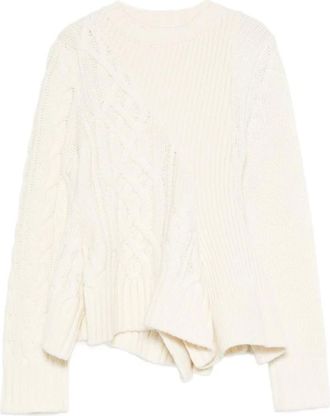 sacai Femme, Pulls, Blanc, Taille: 40 FR Pull &agrave; C&acirc;ble Volant&eacute;