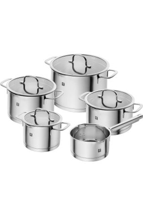 Zwilling Kochtopfset Trueflow, Edelstahl, Metall, 9-teilig, 16 cm,20 cm,16 cm, 2 L,3.5 L,6 L,3 L,1.5 L, Abgie&szlig;funktion, backofengeeignet, Messskala, Kochen, T&ouml;