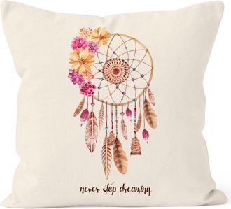 Autiga Kissenbezug Traumf&auml;nger Blumen Flower Dreamcatcher Boho Bohamian Watercolor Kissen-H&uuml;lle Deko-Kissen Natur Unisize