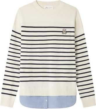 Springfield Damen Double Fabric Striped Sweater Sweatshirt mit Spitze, hautfarben, L