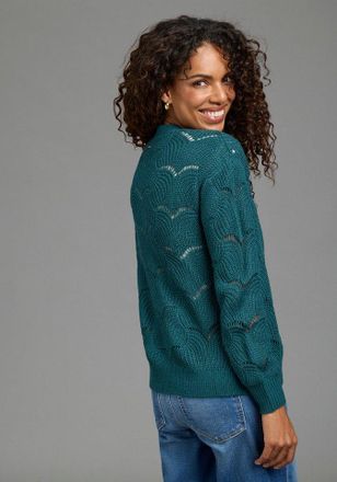Laura Scott Strickjacke mit Ajourstrickmuster kurz geschnitten