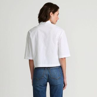 Lands End Verkürztes Hemd mit aufgesetzten Brusttaschen, Damen, Größe:48-50 regular, Weiß, Baumwolle, by Lands End