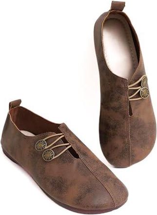 Generic Mocassins pour femme - Doux et confortables - Boutons &eacute;lastiques - En cuir - L&eacute;gers et respirants - Style r&eacute;tro - Bout rond - &Agrave; enfiler - Pour la marc