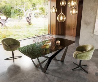 DELIFE Esstisch Edge Boot 200x100 Reliefglas Rauchschwarz 3D-Design Spider Flachstahl Schwarz, Esstische