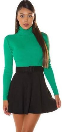 Koucla Pull basique &agrave; col roul&eacute; pour femme en maille fine, vert, taille unique